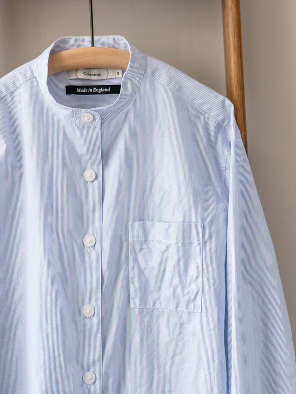 Band Collar Top / Pin Stripe Blue | Hand Made in UK Sustainable – Colenimo