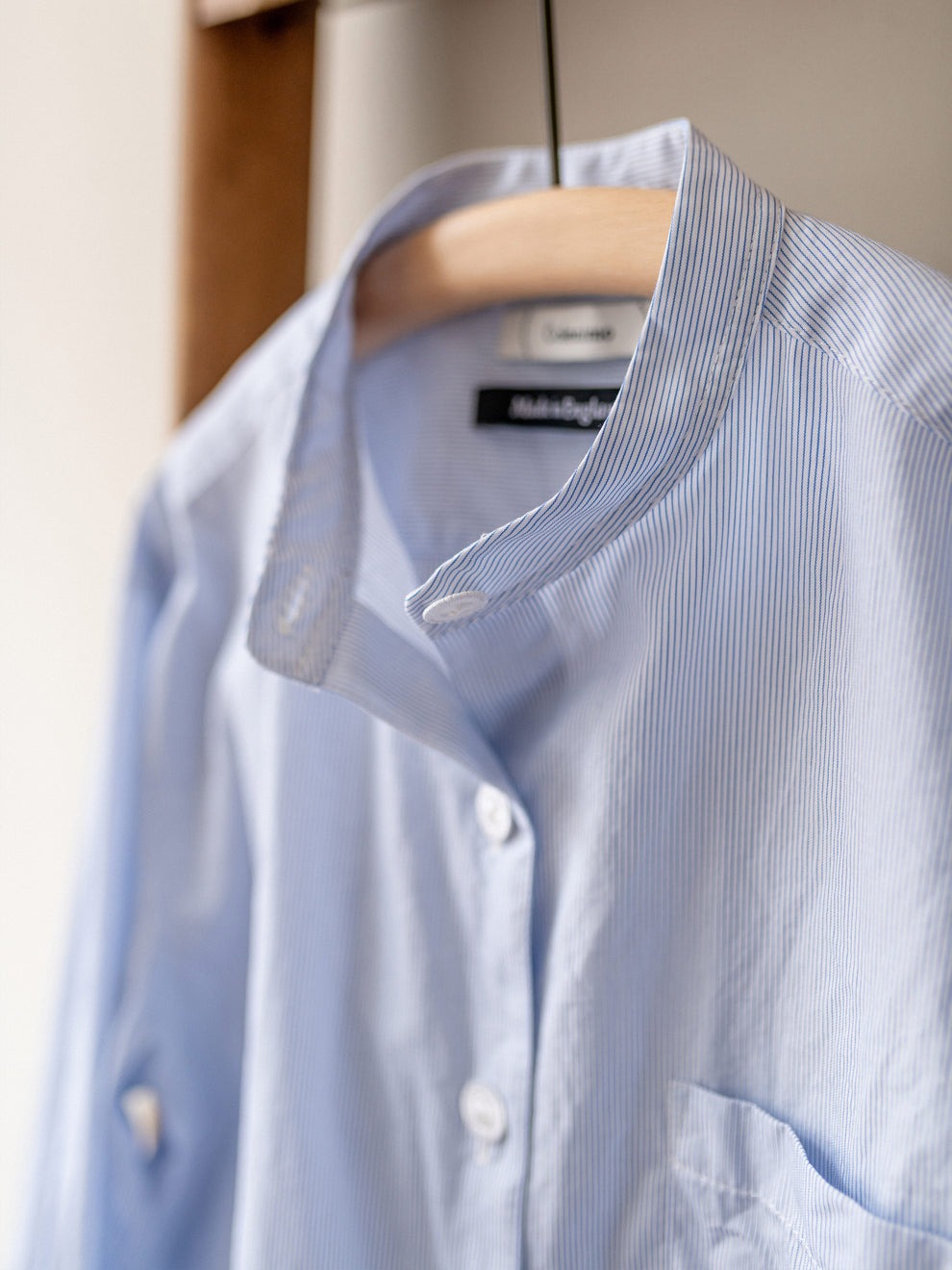 Band Collar Top / Pin Stripe Blue | Hand Made in UK Sustainable – Colenimo