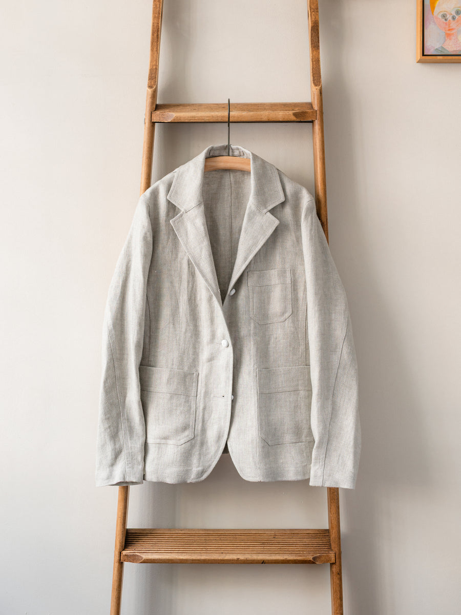 Irish Linen Workers Jacket Pale Beige Herringbone | Made In UK – Colenimo