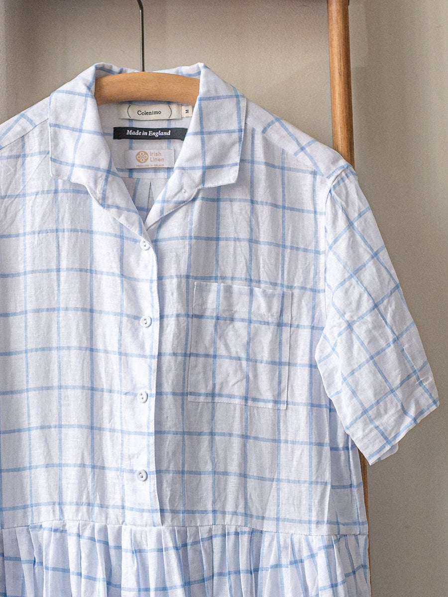 Irish Linen Windowpane Dress / White & Blue | Made in UK Brand – Colenimo