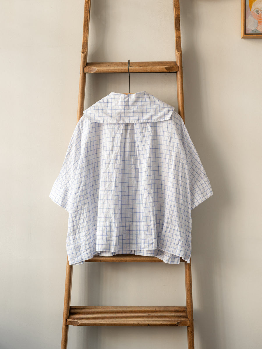 Open Collar Top Window-Pane Check Linen | Made in England – Colenimo