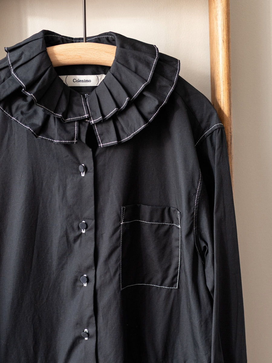 Cotton Poplin Ruffle Collar Dress / Black – Colenimo