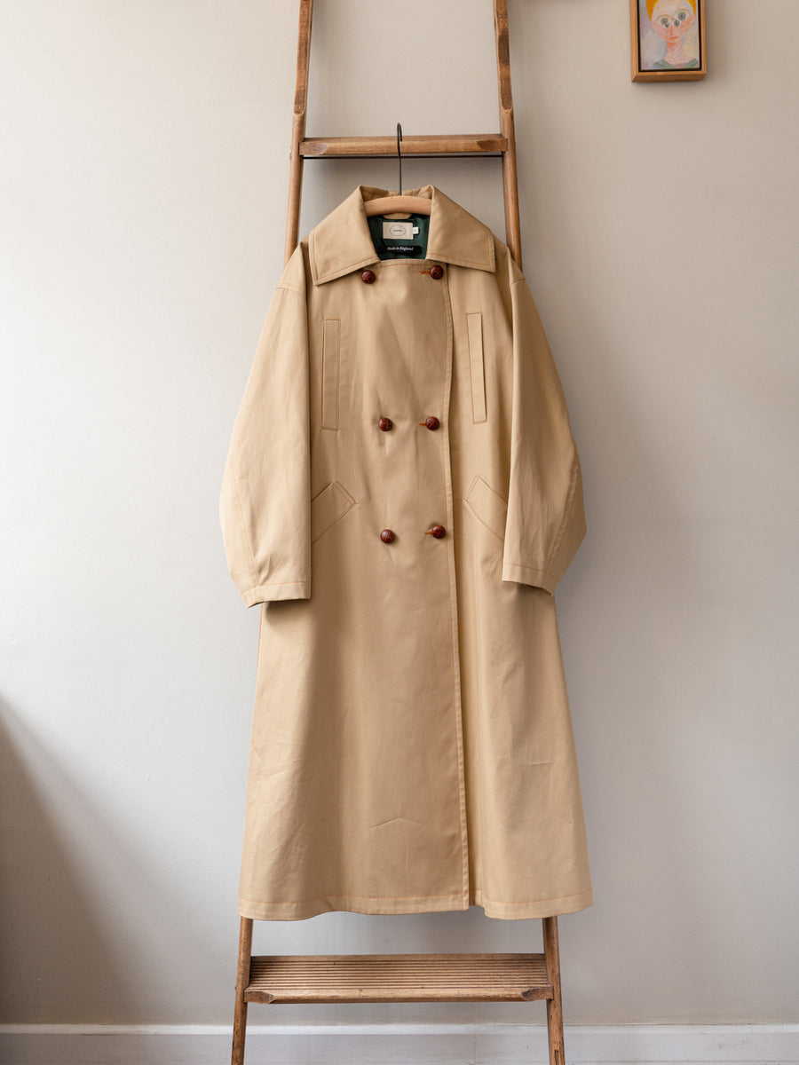 Long Peacoat Gabardine Beige | Made in London UK Womens Wear – Colenimo
