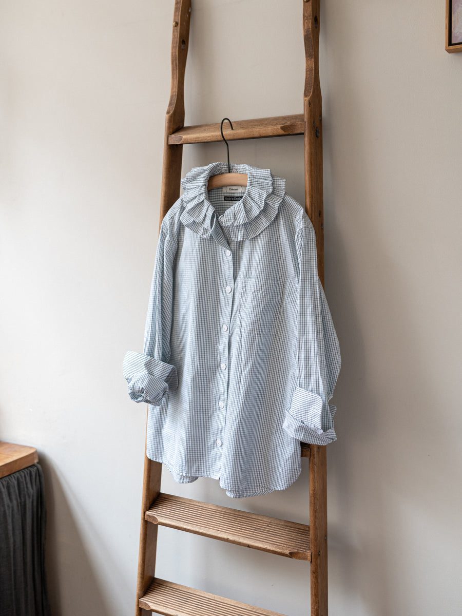 Detachable Ruffle Collar Top Green Windowpane | Made in UK – Colenimo